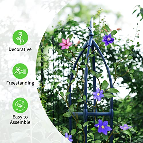 Garden Obelisk Trellis for Climbing Plants Outdoor Indoor Pot Rustproof 67" Tall Reinforced Plant Trellis - Metal with Plastic Plant Support Rose Trellis for Climbing Vine Vegetable, Blue, 1 PC