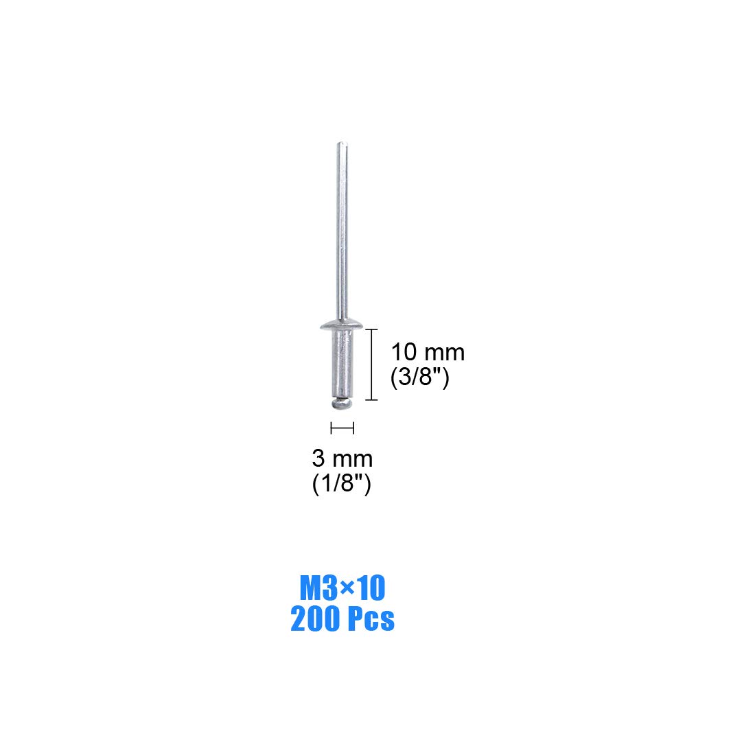 Glarks 200Pcs 1/8" x 3/8" Aluminum Body Steel Mandrel Dome Head Blind Rivets Set for Sheet Metal, Automotive, Railway, and Duct Work