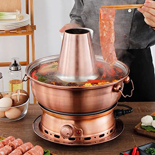 Lihuzmd Copper hot Pot, 304 Stainless Steel Old Beijing Electricity/Charcoal Heated Soup Boiler Outdoor Picnic Multiplayer Hot Pot,Silver,36cm