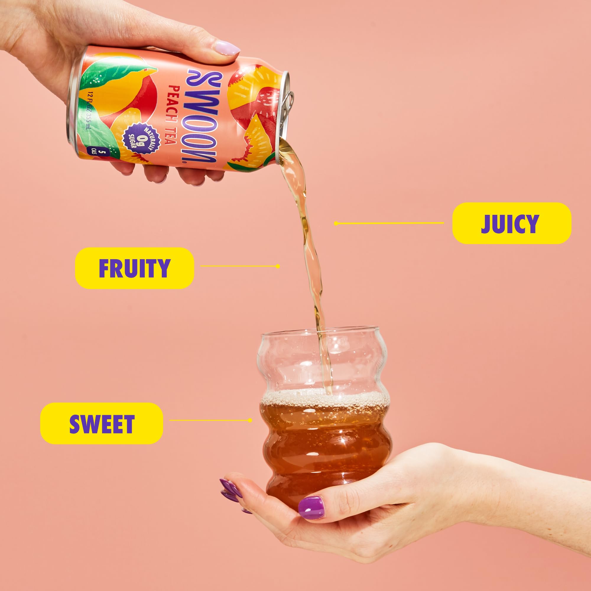 Swoon Peach Tea - Sugar Free Fruit Tea, Low Carb, Paleo-Friendly, Gluten Free Iced Tea - Flavored Tea Keto Drinks Made with Organic Black Tea and Sweetened by Monk Fruit and Stevia (Pack of 12)