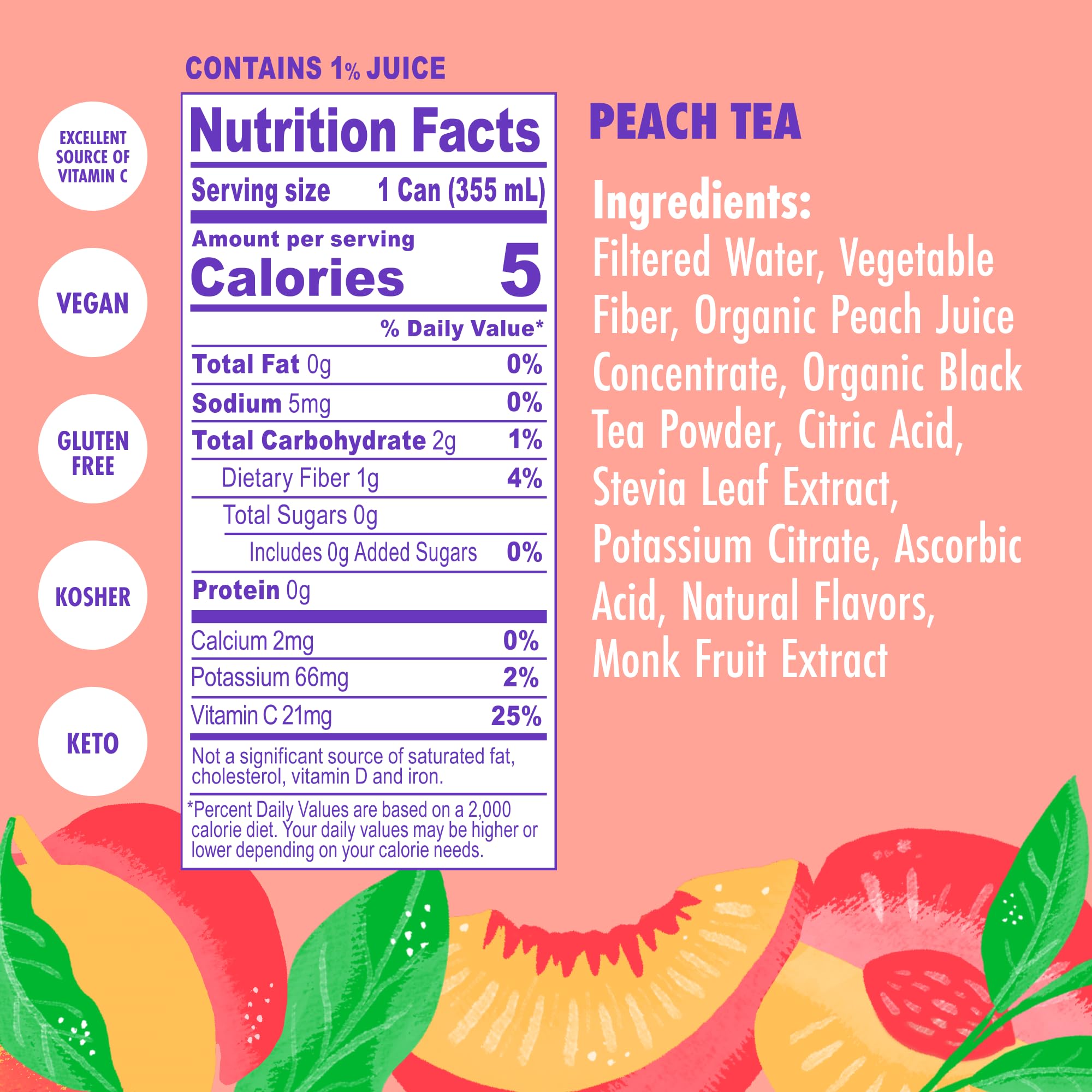 Swoon Peach Tea - Sugar Free Fruit Tea, Low Carb, Paleo-Friendly, Gluten Free Iced Tea - Flavored Tea Keto Drinks Made with Organic Black Tea and Sweetened by Monk Fruit and Stevia (Pack of 12)