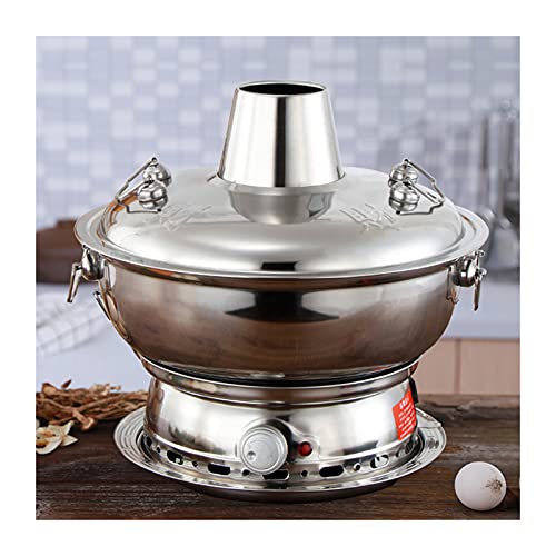 Lihuzmd Copper hot Pot, 304 Stainless Steel Old Beijing Electricity/Charcoal Heated Soup Boiler Outdoor Picnic Multiplayer Hot Pot,Silver,36cm
