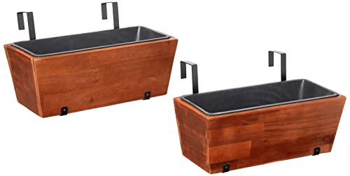 Amazon Aware Acacia Wood 18-Inch Hanging Rectangular Garden Planter, Brown, 2-Pack