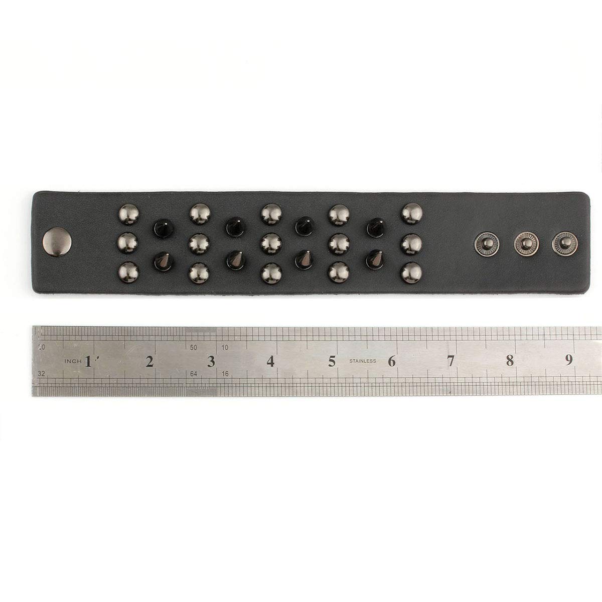 Eigso 2Pcs Spike Studs Rock Punk Biker Wide Strap Leather Bracelet Set Gothic Rivet Buckle Wristband for Men Women