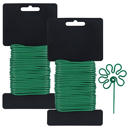 Tenn Well Green Garden Plant Ties, 66 Feet 2.8mm Bendable Plant Training Wire Trellis Wire for Supporting Tomato Plants, Climbing Roses and Cucumbers (2PCS X 33 Feet)