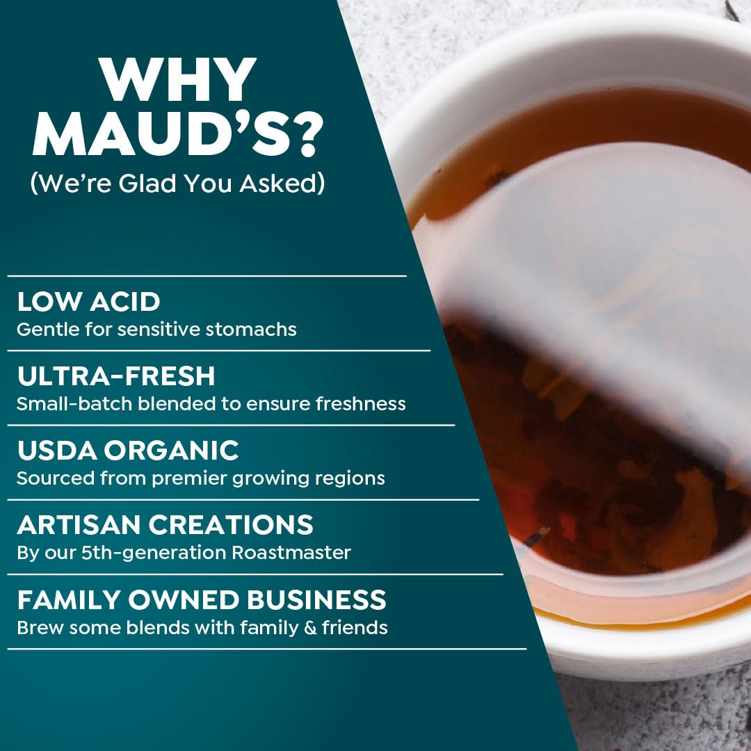 Maud's 8 Blend Organic Tea Pods Variety Pack, 48 ct, 8 Assorted Flavors, Recyclable Single Serve Tea Pods –100% Gourmet Blended Tea Leaves, Compatible with Keurig K Cups Maker