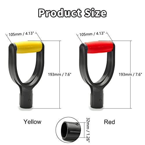 MroMax 2Pcs Shovel D Grip Handle, 1-1/4" Inner Diameter 32mm PVC Spade Snow Shovel Replacement Handle Garden Accessories for Digging Raking Gardening Tool Camp Shovel Garden Shovel
