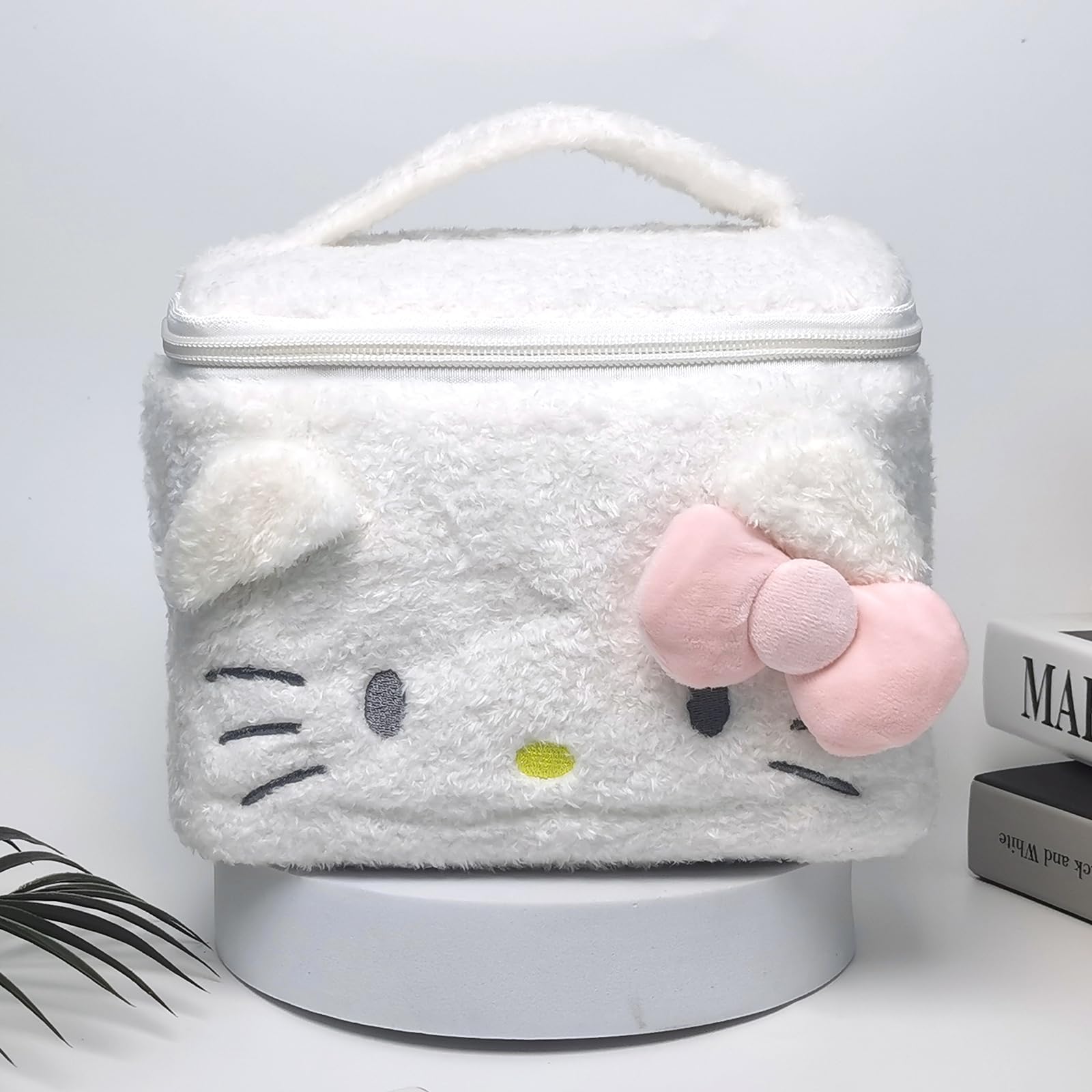 Emmace & Ames Cosmetic Bags for Women Portable Travel Plush Cartoon Makeup Bag Storage Purses Bag (White)