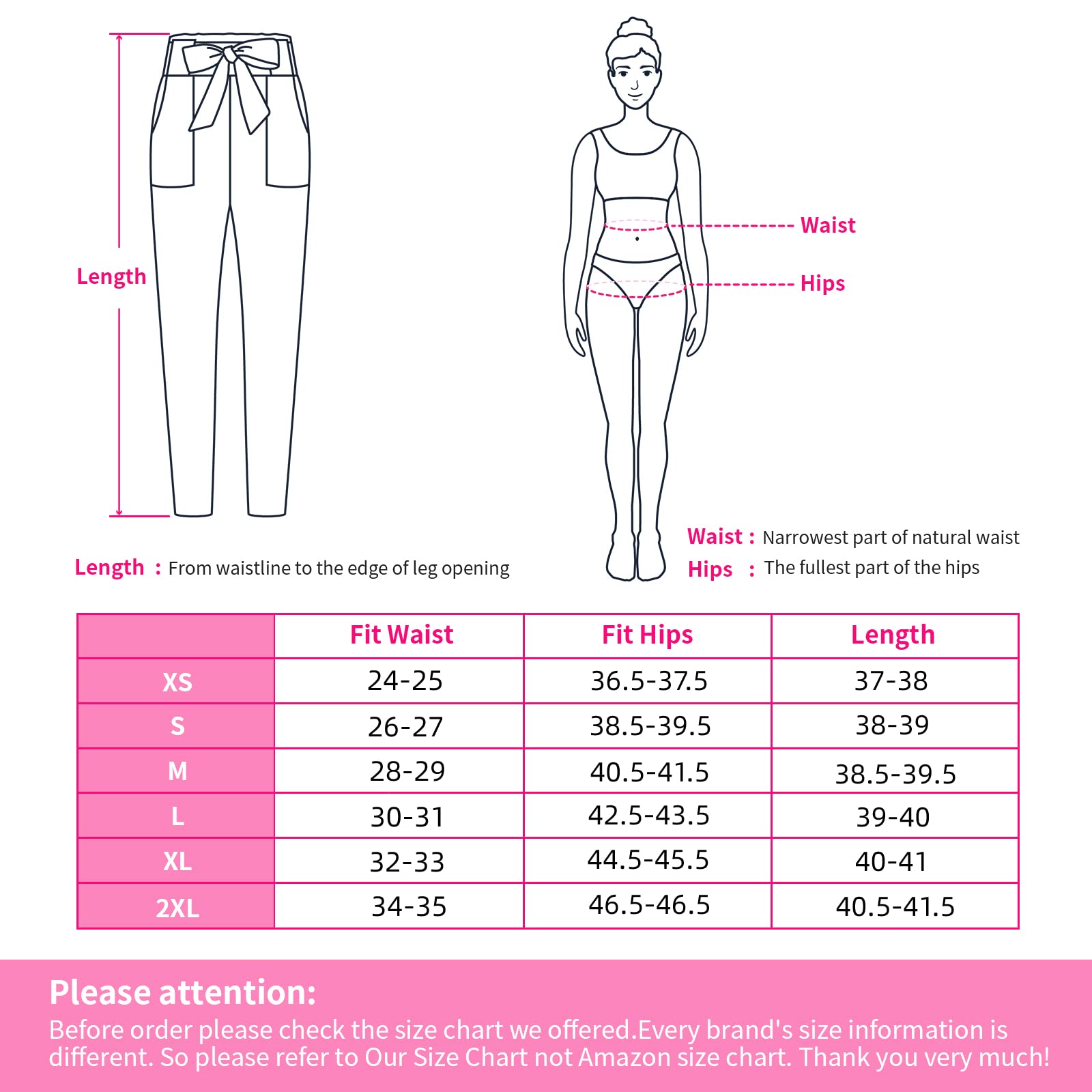 Freeprance Women's Pants Casual Trouser Paper Bag Pants Elastic Waist Slim Pockets XBK M Black