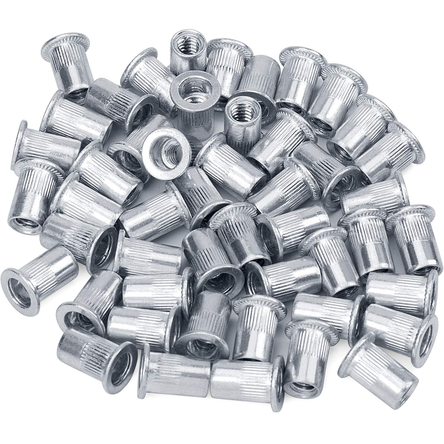 100 Pcs 1/4-20 Aluminum Flange Rivet Nuts, UNC Flat Head Threaded Insert Nut
