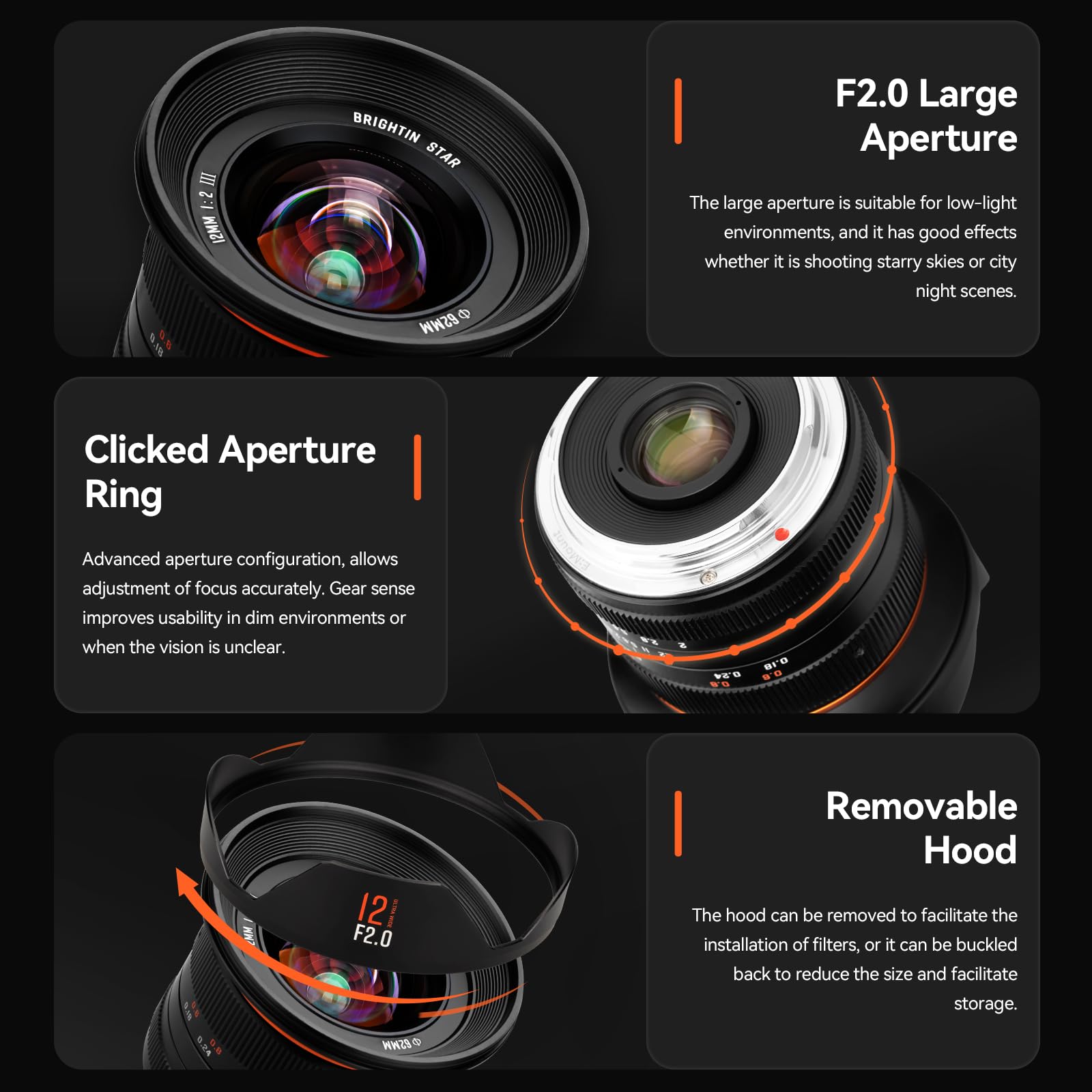 Brightin Star 12mm F2 III Manual Focus Prime Lens for Canon EOS-M Mount Mirrorless Cameras, APS-C Ultra-Wide Angle Large Aperture, Fit for M6, M50, M5, M3, M200, M10, M100, M, M2