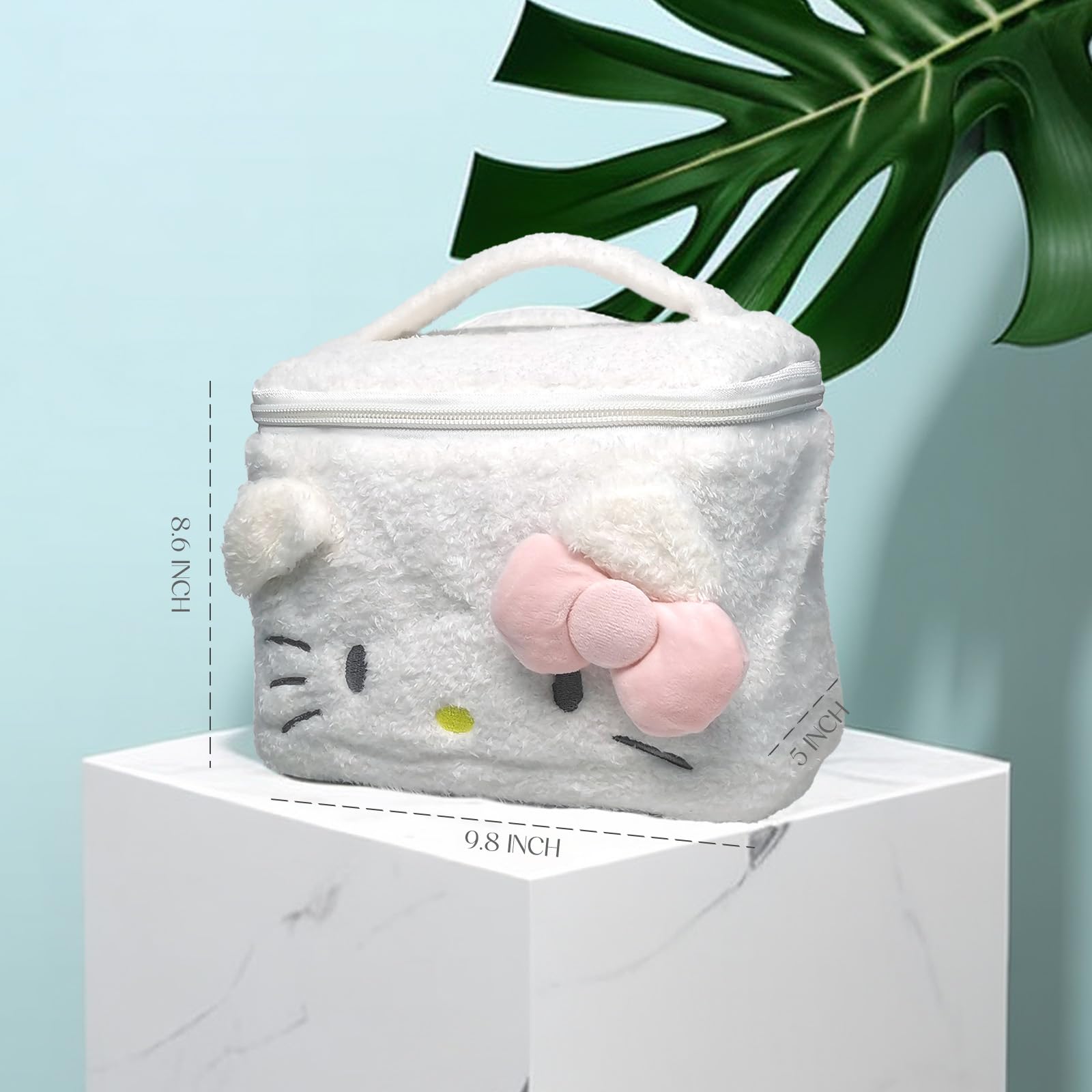 Emmace & Ames Cosmetic Bags for Women Portable Travel Plush Cartoon Makeup Bag Storage Purses Bag (White)