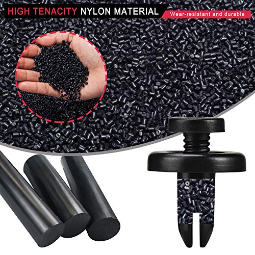 KCRTEK 120 pcs Bumper Clips 6mm 7.6mm 8mm 8.8mm 10mm Nylon Push Rivets,Plastic Rivets with Fastener Removal Sponge Cushions and Cable Ties