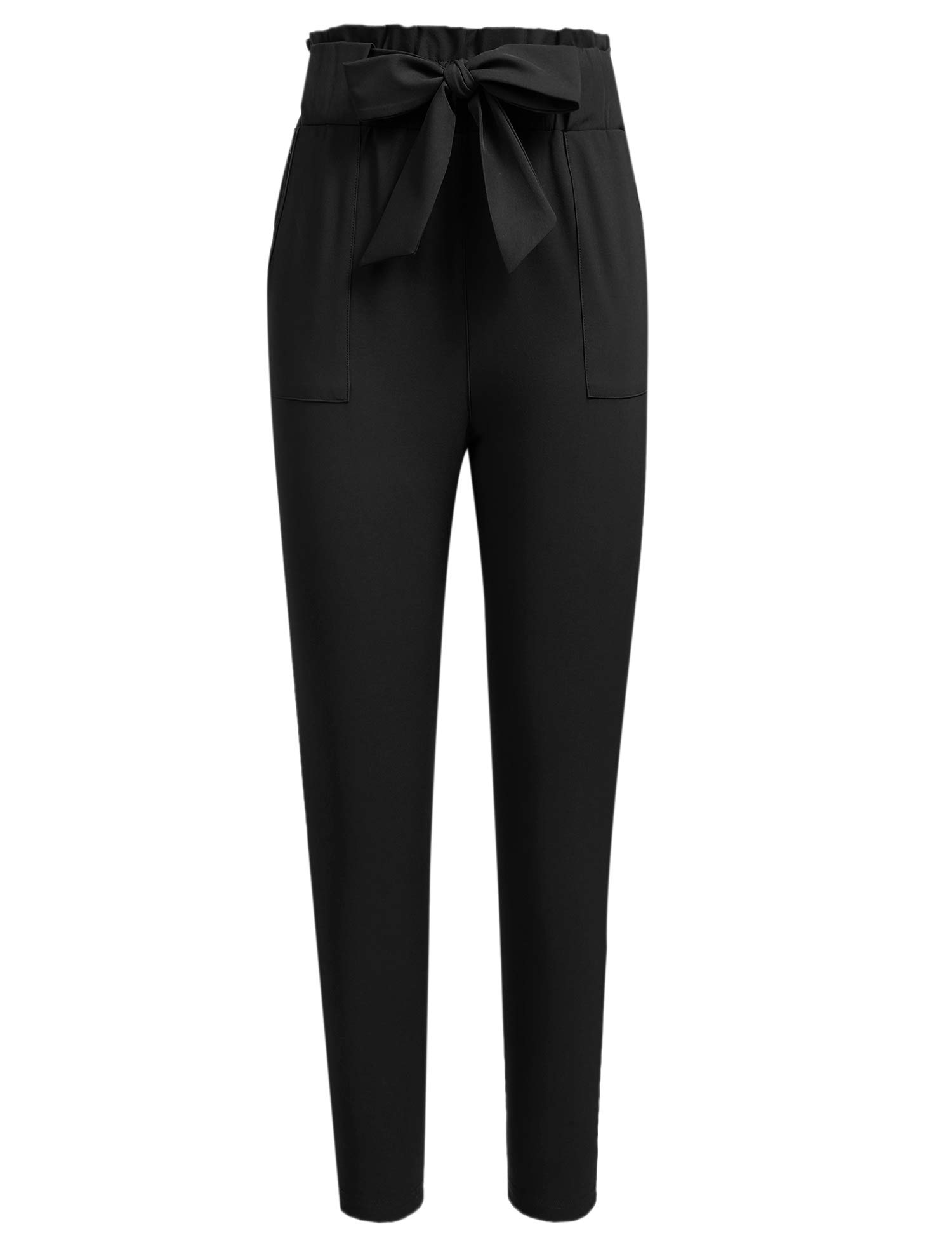 Freeprance Women's Pants Casual Trouser Paper Bag Pants Elastic Waist Slim Pockets XBK M Black