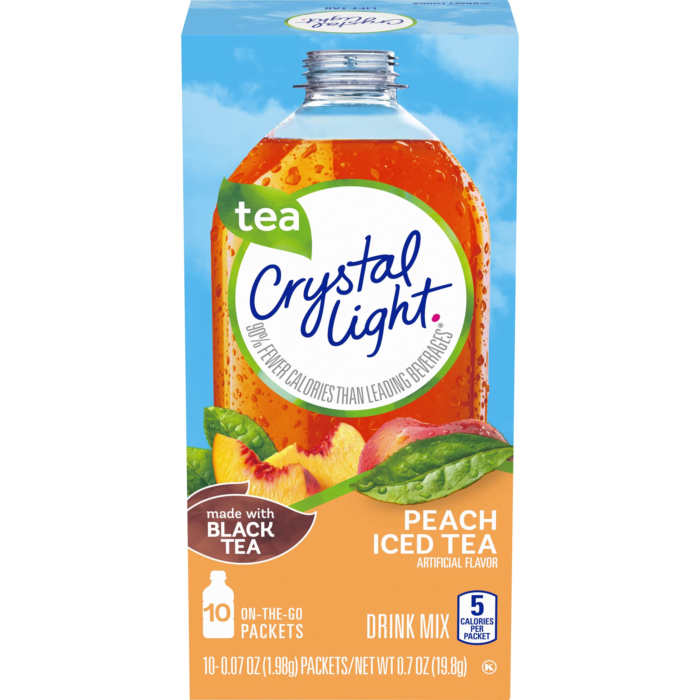 Crystal Light On-the-Go, Peach Iced Tea Drink Mix, 10 CT (Pack of 8)