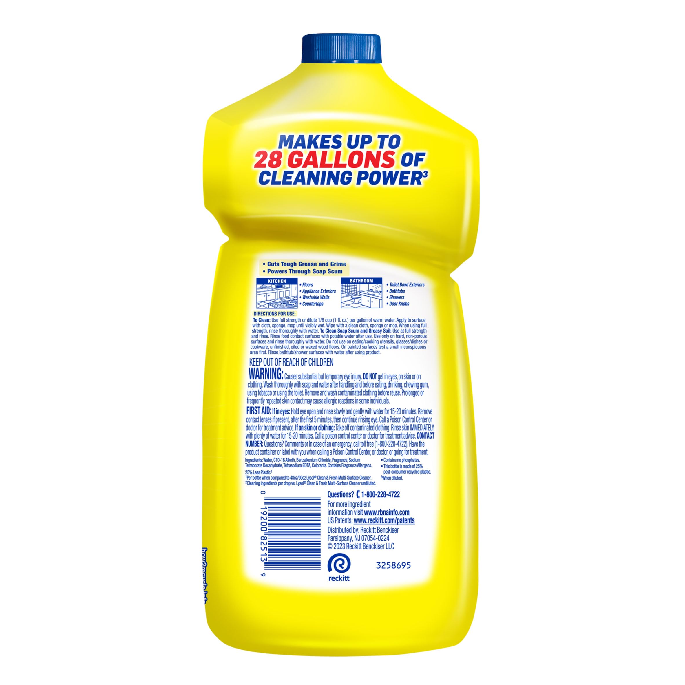 Lysol Multi-Surface Cleaner, Sanitizing and Disinfecting Pour, to Clean and Deodorize, Sparkling Lemon and Sunflower Essence, 40 Fl Oz (Pack of 3)