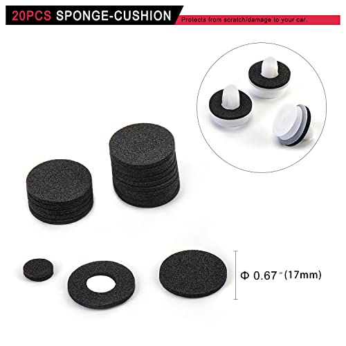 KCRTEK 120 pcs Bumper Clips 6mm 7.6mm 8mm 8.8mm 10mm Nylon Push Rivets,Plastic Rivets with Fastener Removal Sponge Cushions and Cable Ties