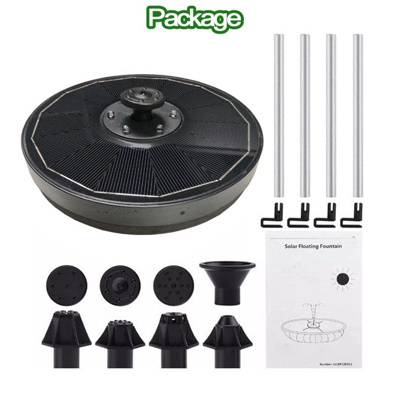 Solar Fountain Full Glass Panel with Battery, 2022Upgrade 3W Solar Powered Bird Bath Fountain with LED Light 8 Nozzle 4 Fixer, Floating Solar Fountain Pump for BirdBath Pond Pool Garden Outdoor