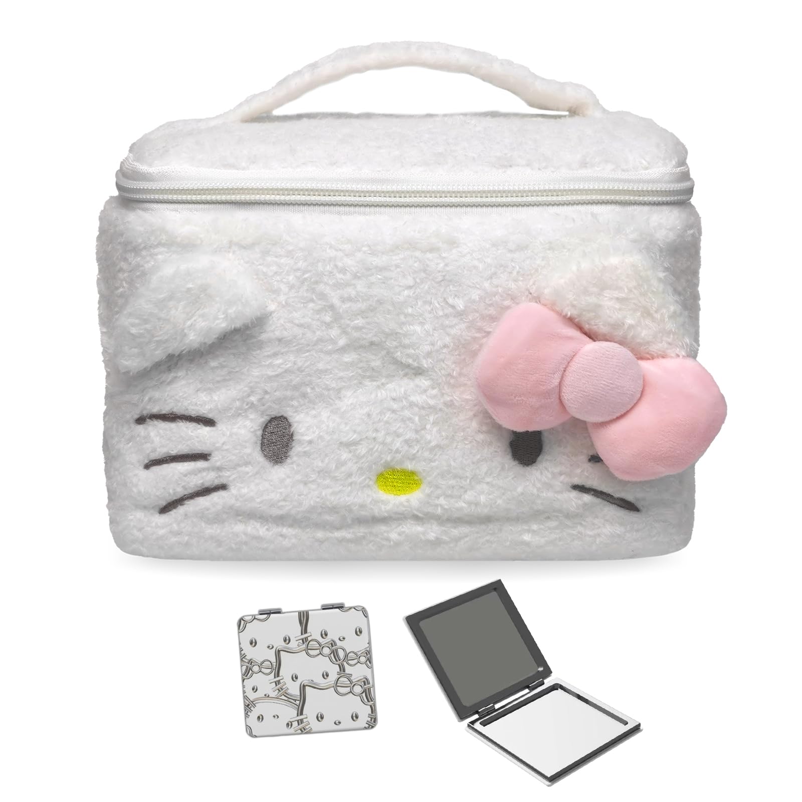 Emmace & Ames Cosmetic Bags for Women Portable Travel Plush Cartoon Makeup Bag Storage Purses Bag (White)