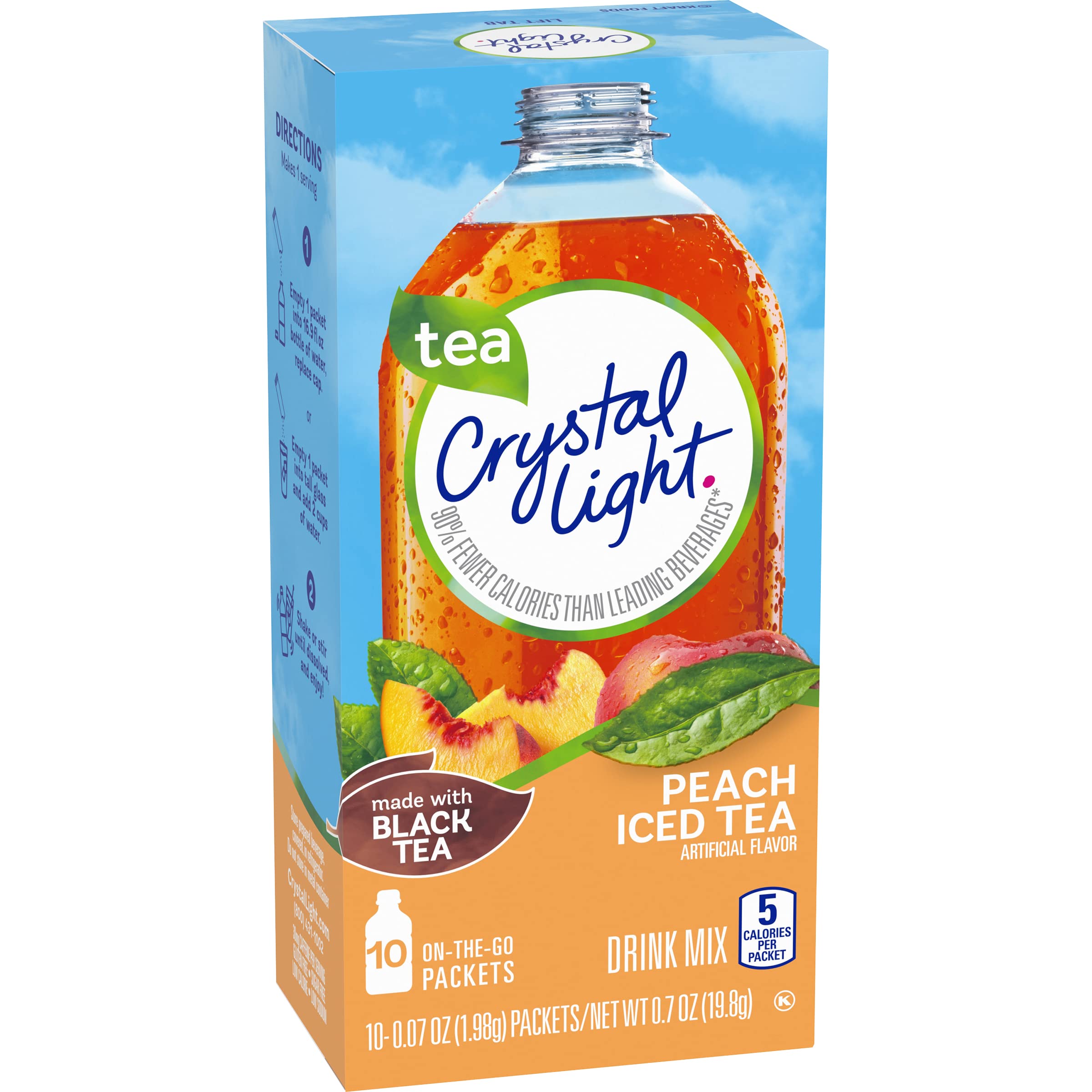 Crystal Light On-the-Go, Peach Iced Tea Drink Mix, 10 CT (Pack of 8)