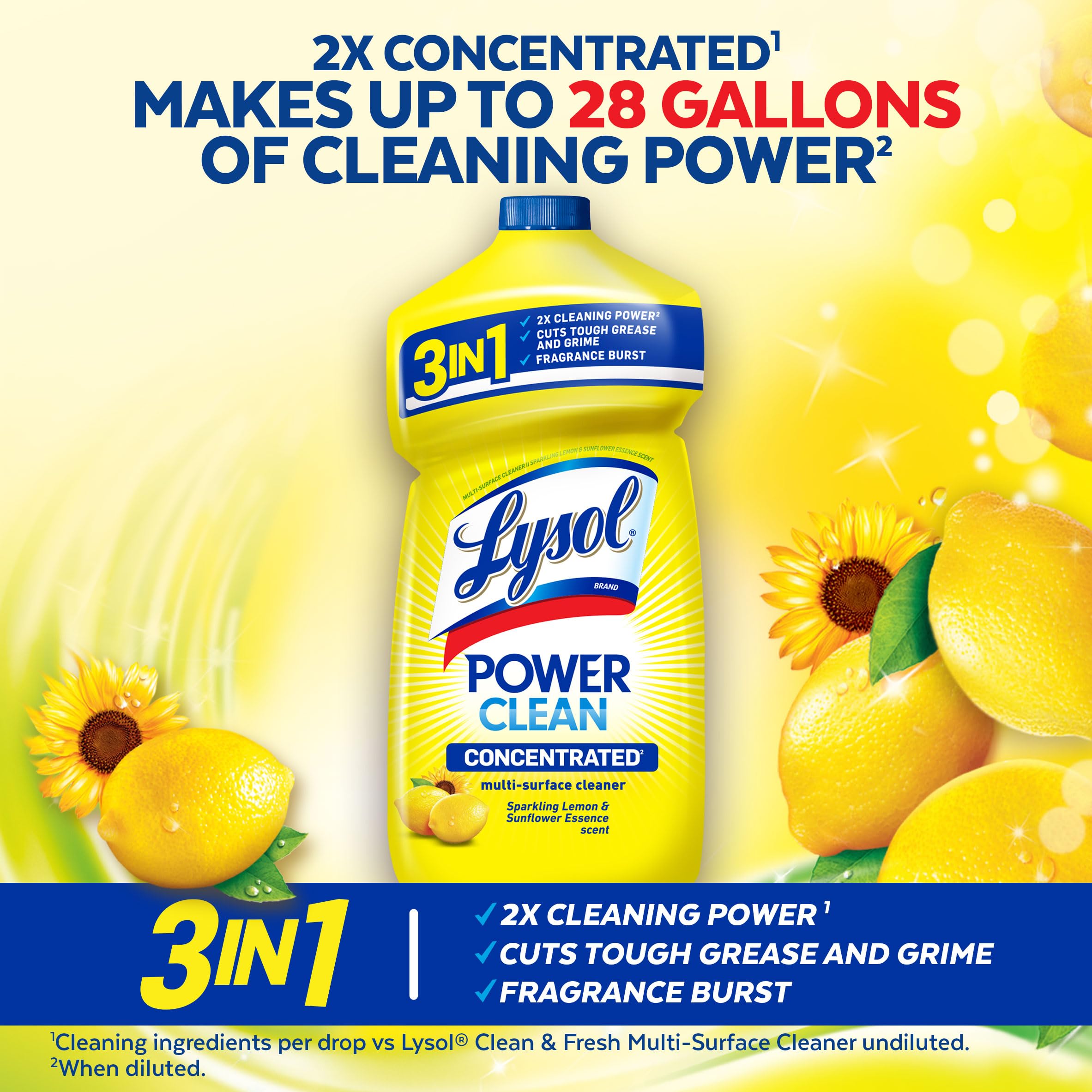 Lysol Multi-Surface Cleaner, Sanitizing and Disinfecting Pour, to Clean and Deodorize, Sparkling Lemon and Sunflower Essence, 40 Fl Oz (Pack of 3)