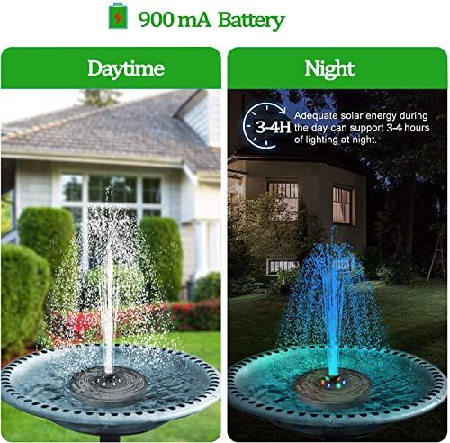 Solar Fountain Full Glass Panel with Battery, 2022Upgrade 3W Solar Powered Bird Bath Fountain with LED Light 8 Nozzle 4 Fixer, Floating Solar Fountain Pump for BirdBath Pond Pool Garden Outdoor