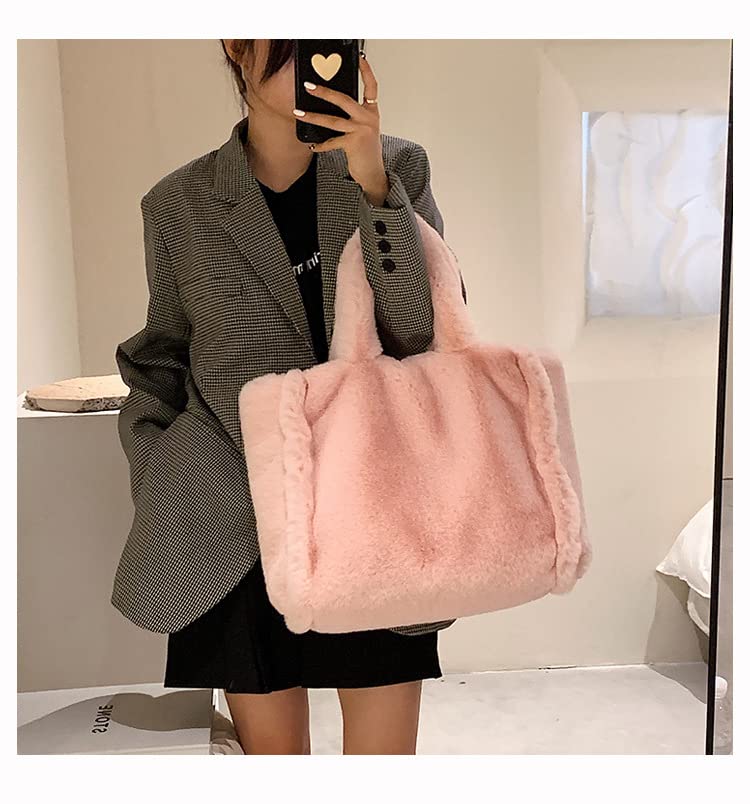 Tote Bag large Shoulder Bag Fleece Faux Fur Hobo Tote Bag Handbag Retro Bag Solid Color Big Purse
