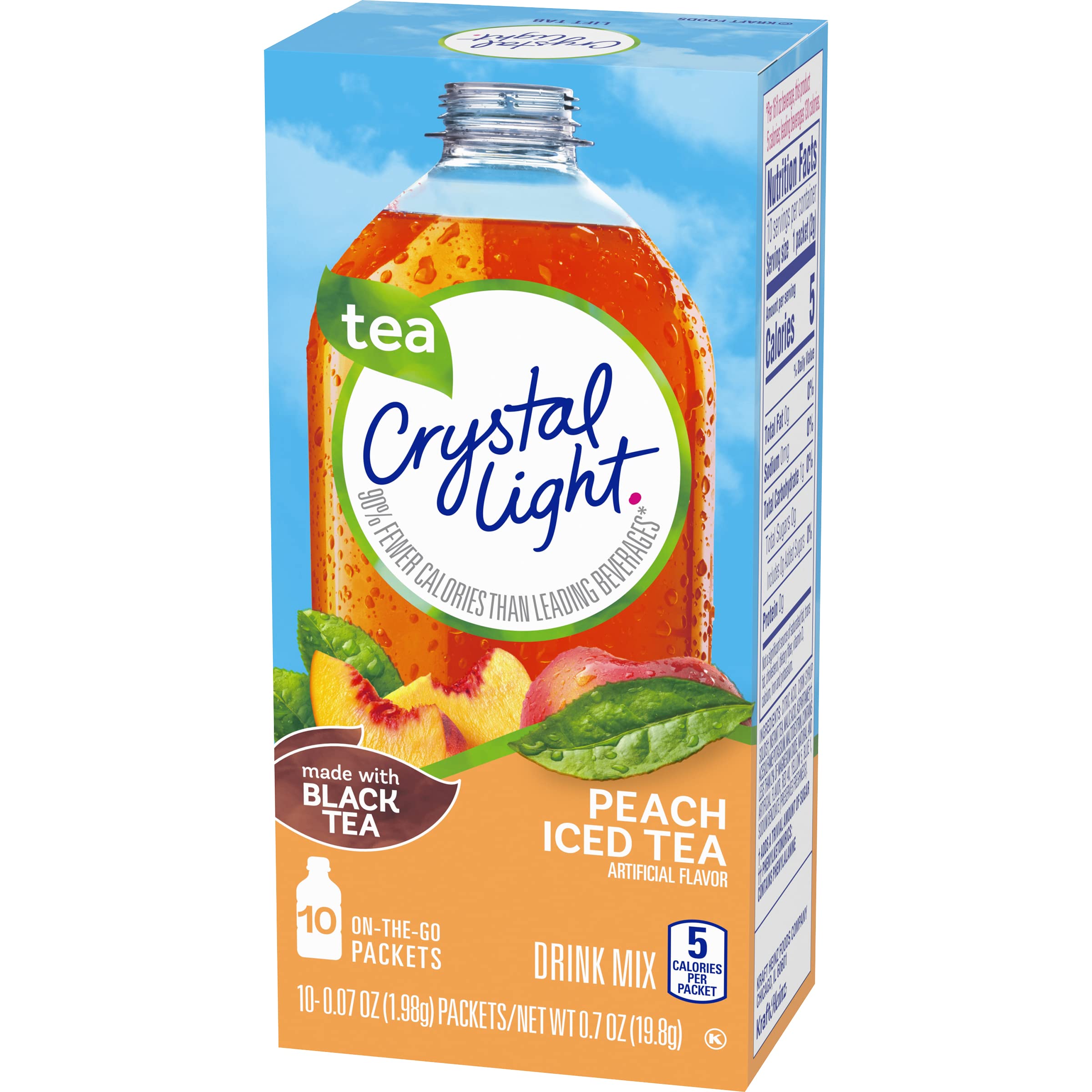 Crystal Light On-the-Go, Peach Iced Tea Drink Mix, 10 CT (Pack of 8)