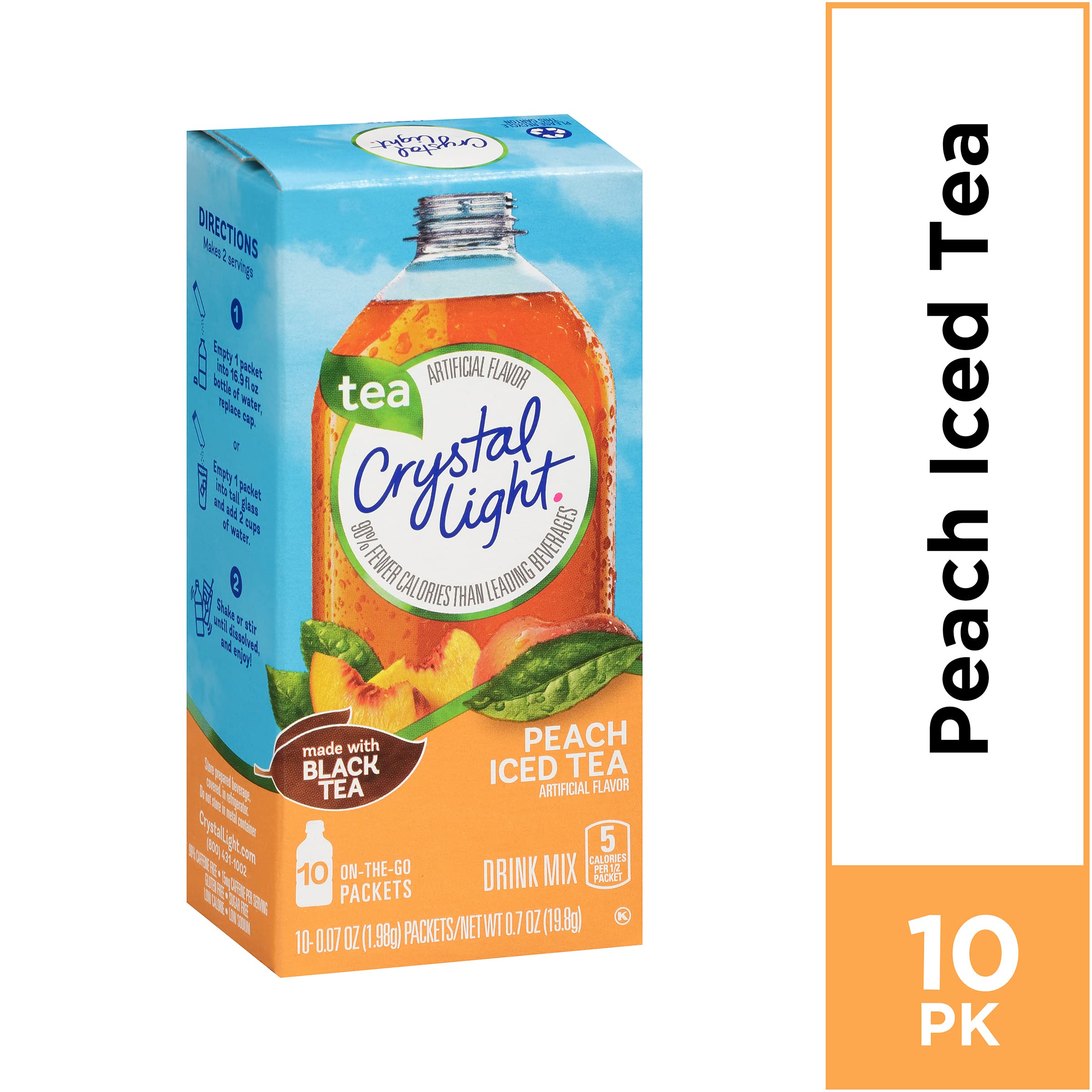 Crystal Light On-the-Go, Peach Iced Tea Drink Mix, 10 CT (Pack of 8)
