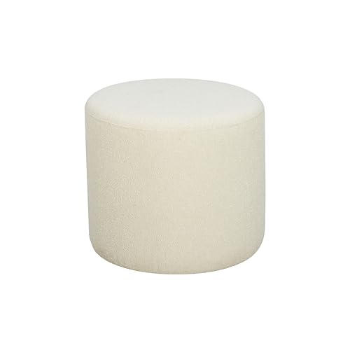 Lifestyle Solutions 19” Wentworth Ottoman Round Elegant Boucle Fabric, Stationary Ottomans, Backless Chair, Footrest for Living Room, Footstool Office, Bedroom, Padded Seat, Snow White Ivory