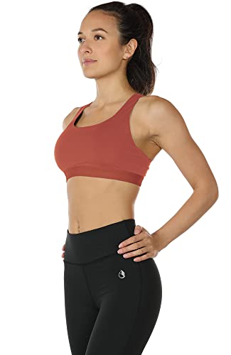 icyzone Women's Workout Yoga Clothes Activewear Racerback Strappy Sports Bras (XL, Copper Brown)