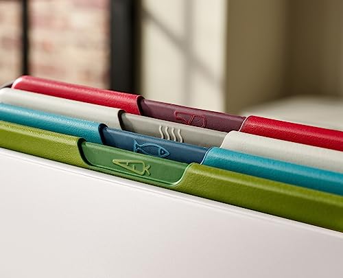 Joseph Joseph Folio Icon, 4-Piece Color coded Cutting Board Set, Slimline Case for Organized Kitchen Storage - Regular, White