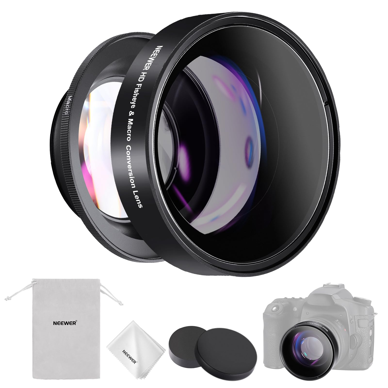 NEEWER 49mm 0.43X Fisheye & 1.4X Macro Lens, 18mm Focus Compatible with Canon EOS Kiss M2 RP R10, 40.5-49mm Adapter Ring (not Included) Needed for Sony ZV-E10 A6400 A7 IV Nikon Z50, LS-20