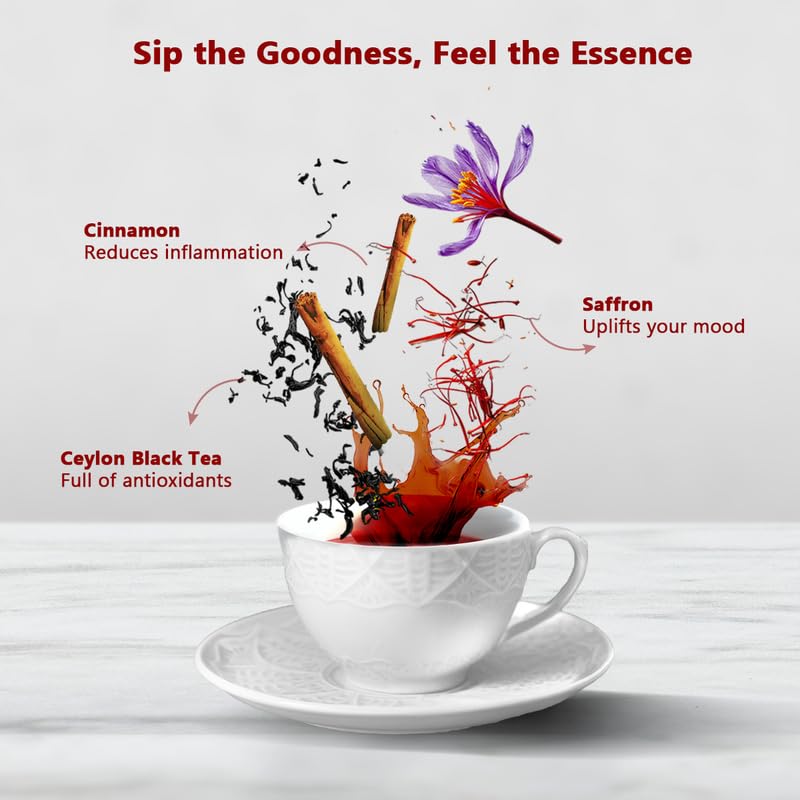 Olinda Saffron Black Tea Organic Ceylon Tea Cinnamon Naturally Caffeinated Aromatic Herbal Tea For Women 28 Tea Bags