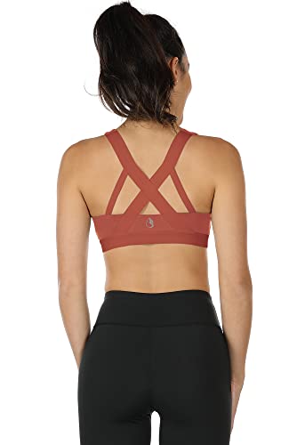 icyzone Women's Workout Yoga Clothes Activewear Racerback Strappy Sports Bras (XL, Copper Brown)