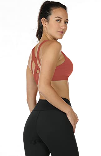 icyzone Women's Workout Yoga Clothes Activewear Racerback Strappy Sports Bras (XL, Copper Brown)