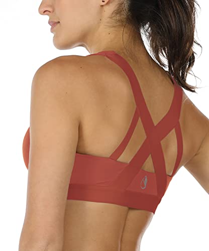 icyzone Women's Workout Yoga Clothes Activewear Racerback Strappy Sports Bras (XL, Copper Brown)