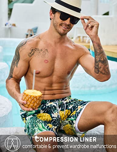 KBVOT Mens Swim Trunks with Compression Liner 7 inch Inseam 2 Pack Quick Dry Stretch Beach Shorts Bathing Suits Swimwear