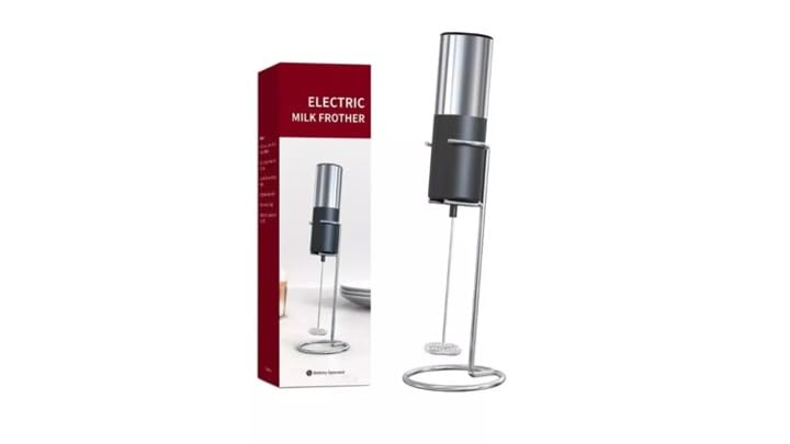 Mata1-USA Milk Frother for Coffee, Handheld Drink Mixer Electric Whisk, Mini Stirrer Wand Foam Maker, Silver & Black