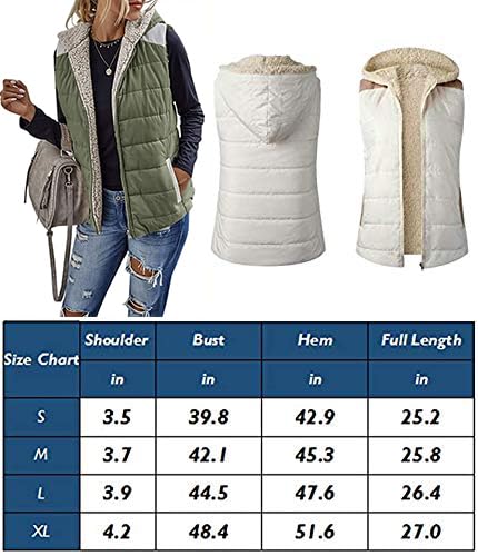Womens Sherpa Fleece Full Zip Reversible Vest Warm Color Block Hoodie Outwear with Pocket