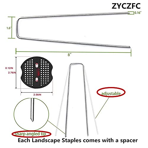 10 PCS 8 Inch Garden Stakes 4MM Diameter Heavy-Duty Landscape Staples with 10PCS Black Pad Rust Resistant U-Shaped Galvanized Garden Stakes for Installation of Turf Ground Plant Stakes