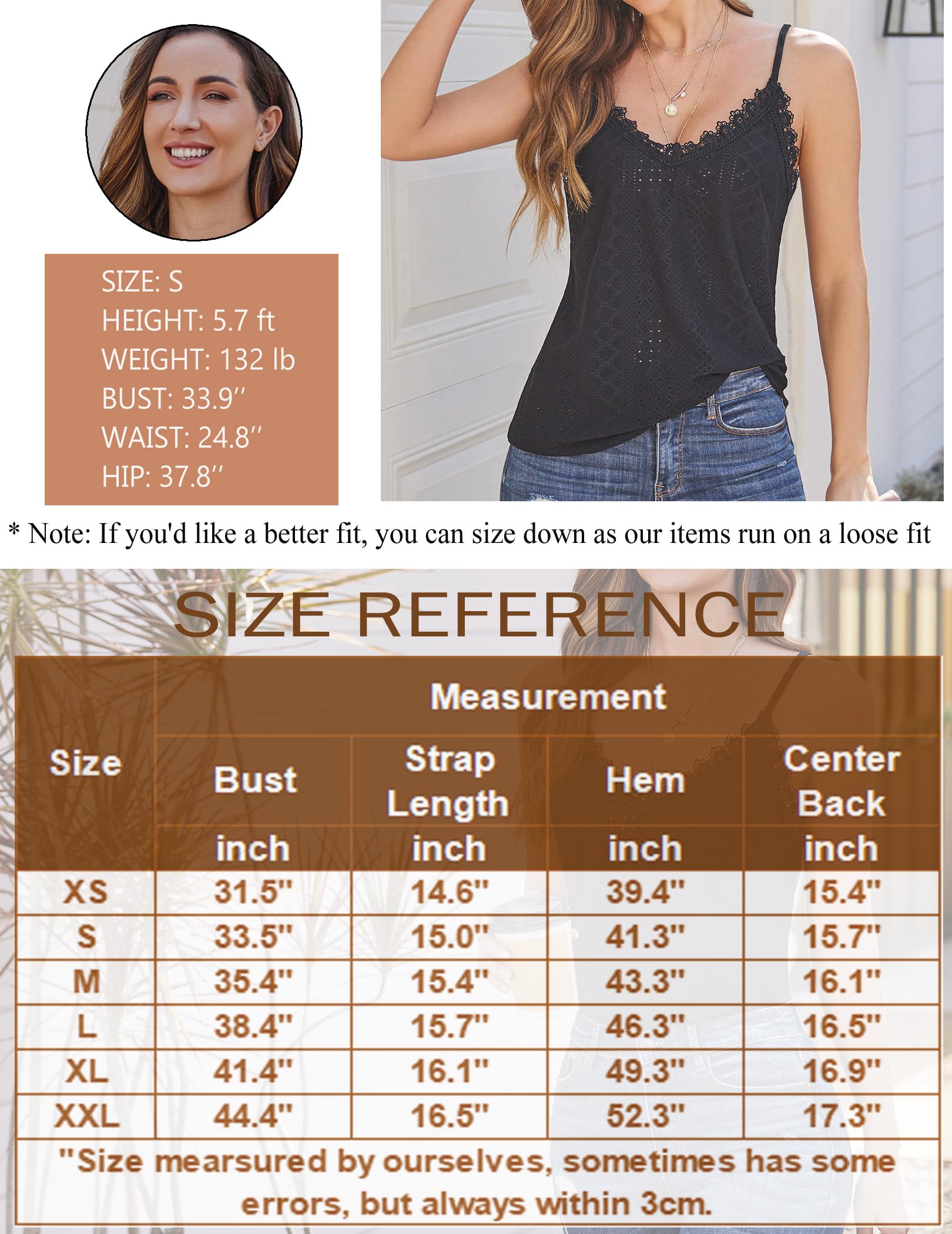 HOTOUCH Womens Tank Tops Spaghetti Strap V Neck Lace Camisole Sleeveless Summer Shirts Black