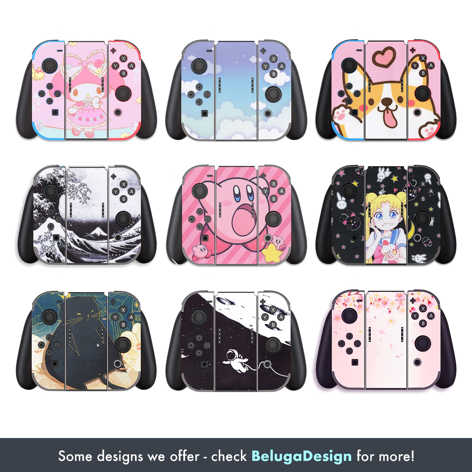 BelugaDesign Cute Anime Bundle Kit | Pastel Matching Color Carry Case Cover Skin Thumb Grips for Girls | Compatible with Nintendo Switch OLED