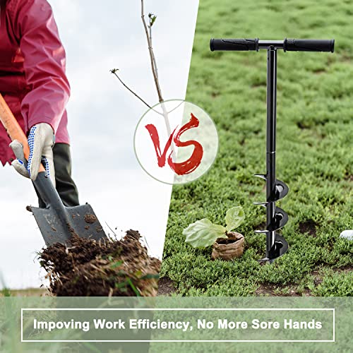 Hand Post Hole Digger - 24'' x 4" Earth Garden Auger Drill with Gloves, Non-Slip Handle, Spiral Drill Planter Bit for Planting Trees, Seedlings, Bedding Plants, Deep Cultivating, Digging Weeds Roots