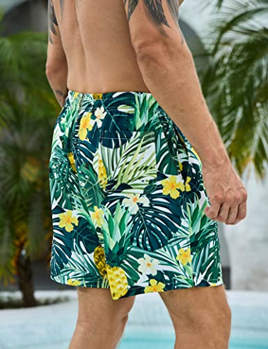 KBVOT Mens Swim Trunks with Compression Liner 7 inch Inseam 2 Pack Quick Dry Stretch Beach Shorts Bathing Suits Swimwear