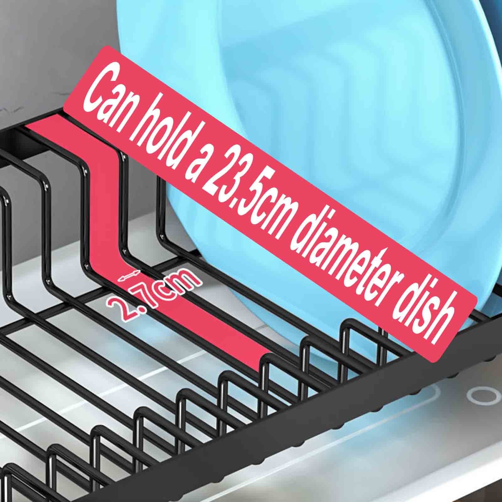 2 Tier Kitchen Dish Drain Rack, Anti Rust Carbon Steel Countertop Organizer, with Utensil & Board Holder & Chopstick Holder