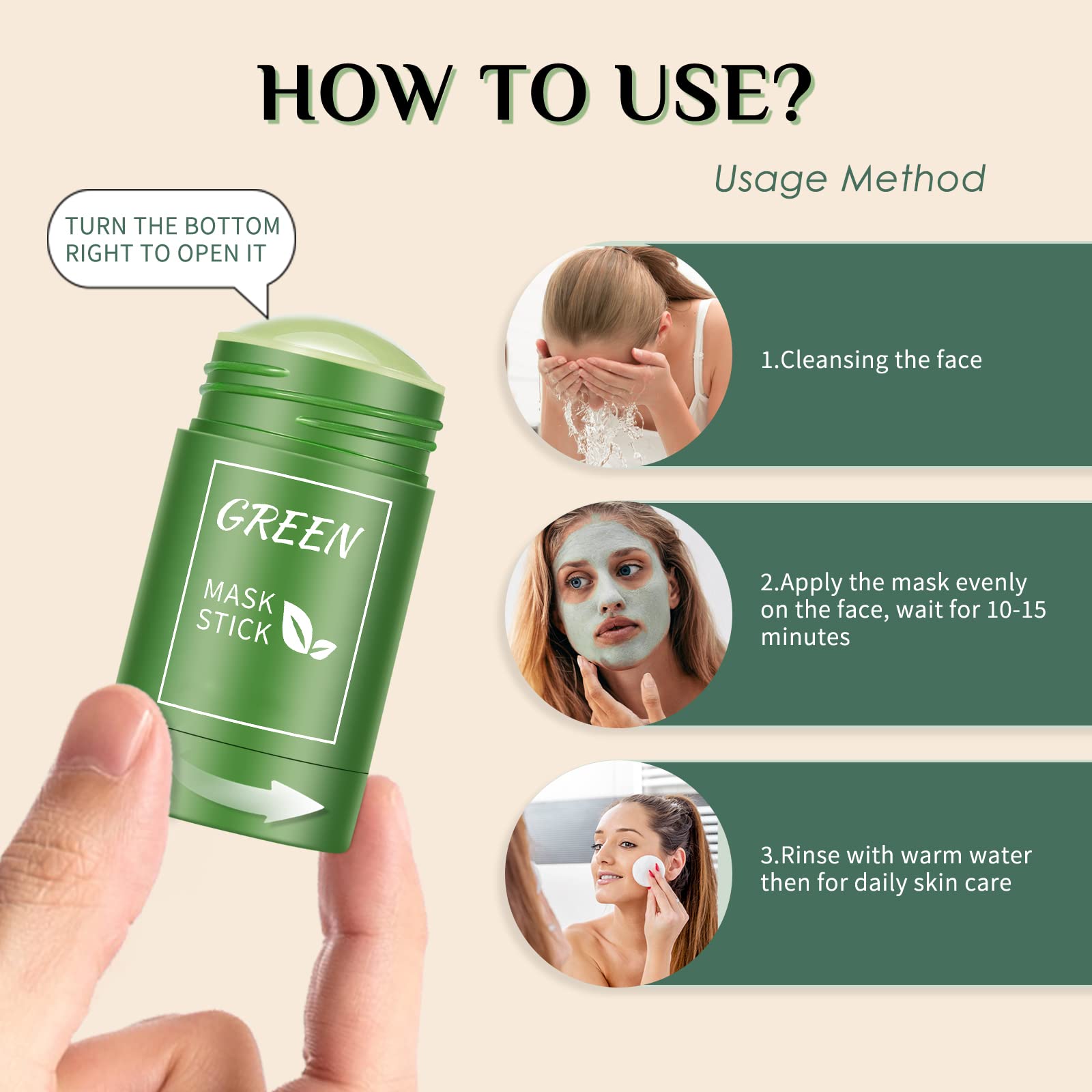JUANCHI Green Tea Mask Stick, Green Stick Blackhead Remover, Purifying Clay Stick Mask, Deep Pore Cleansing, Face Moisturizing, Skin Brightening for Women Men 2PCS