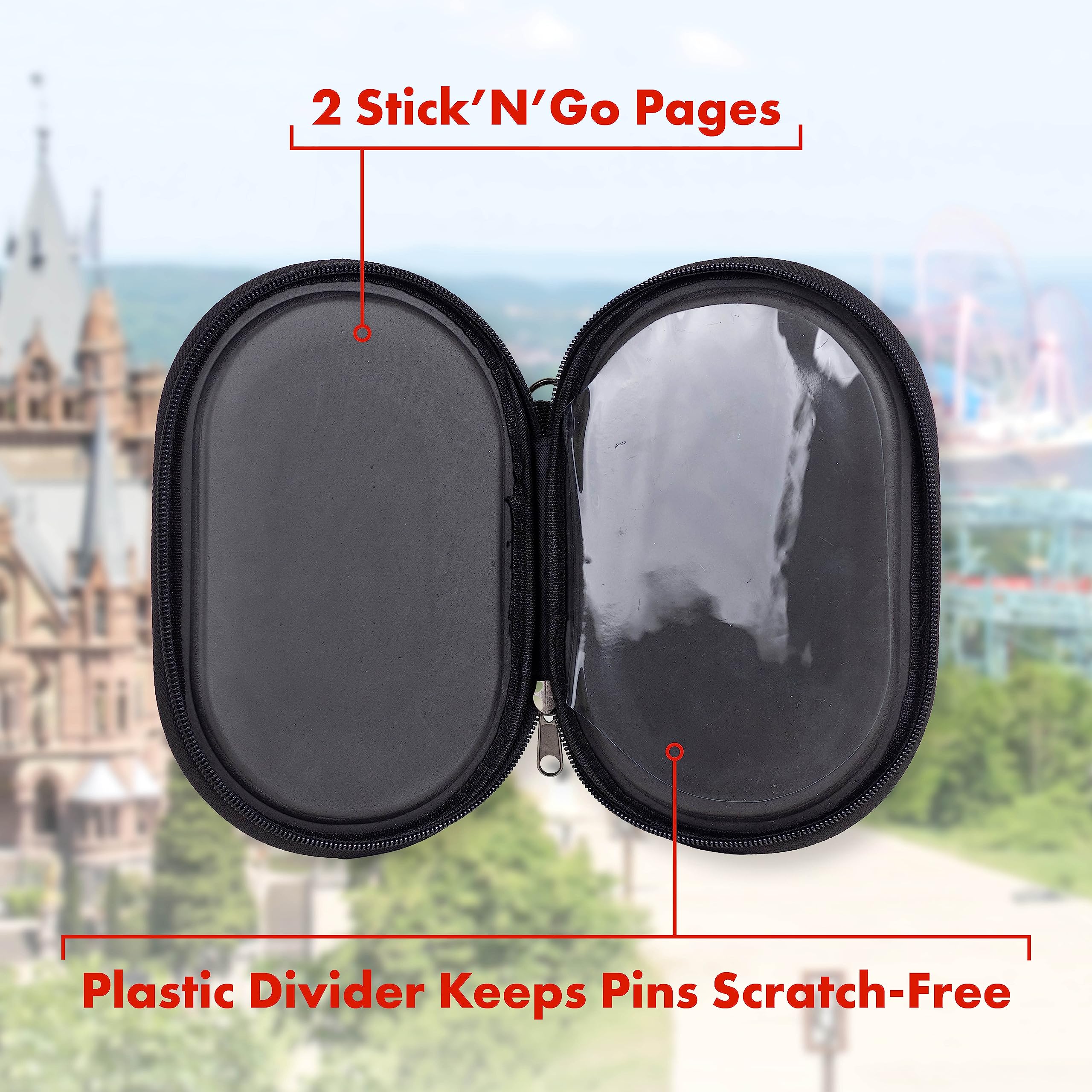 PinFolio Go Pin Display Bag, Lightweight & Compact Sports & Disney Pin Book Designed for Loungefly Backpacks & Easy Trading Up to 40 1-Inch Enamel Pins (Black)