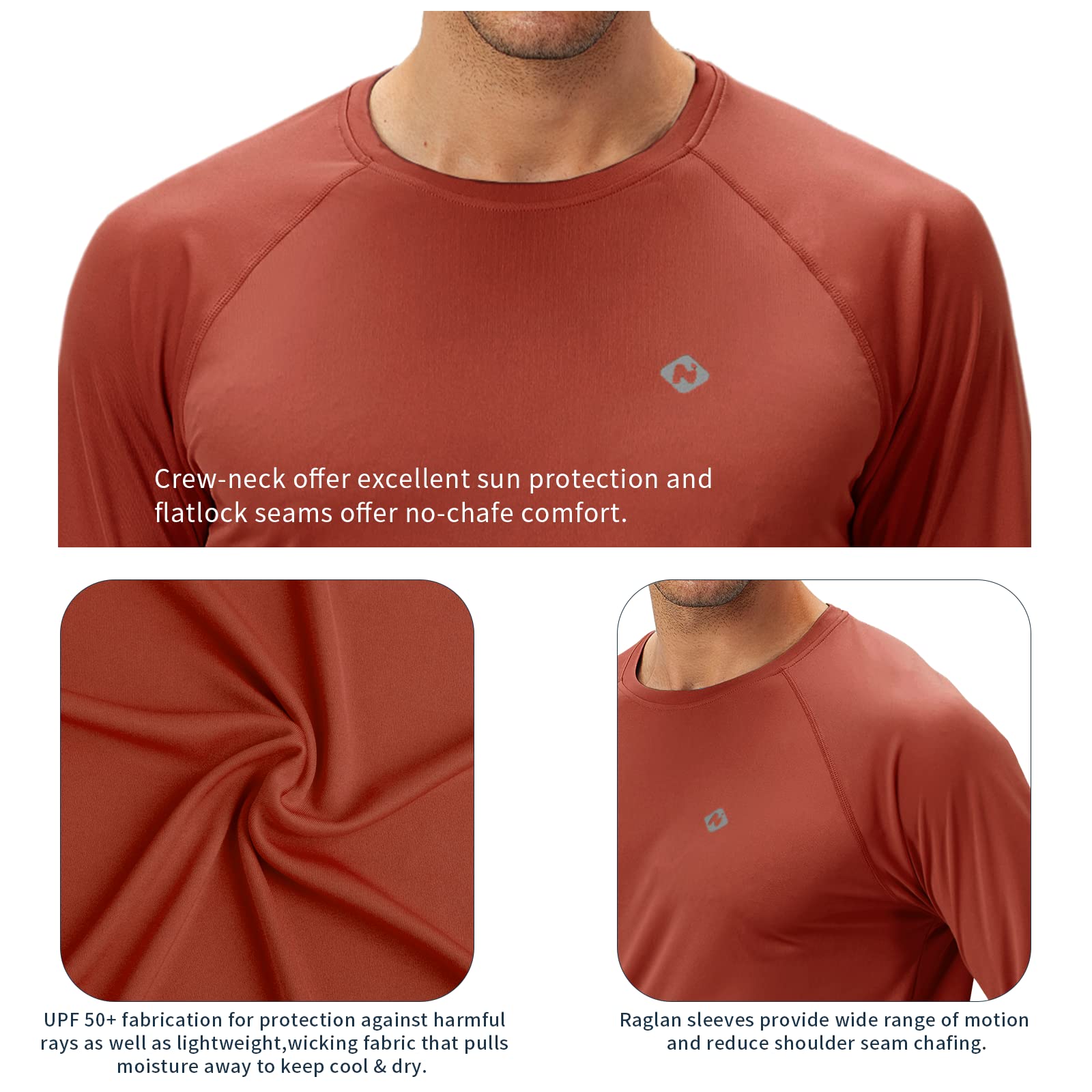 NAVISKIN Men's Sun Protection UPF 50+ UV Outdoor Long Sleeve Shirts Maroon Size XL