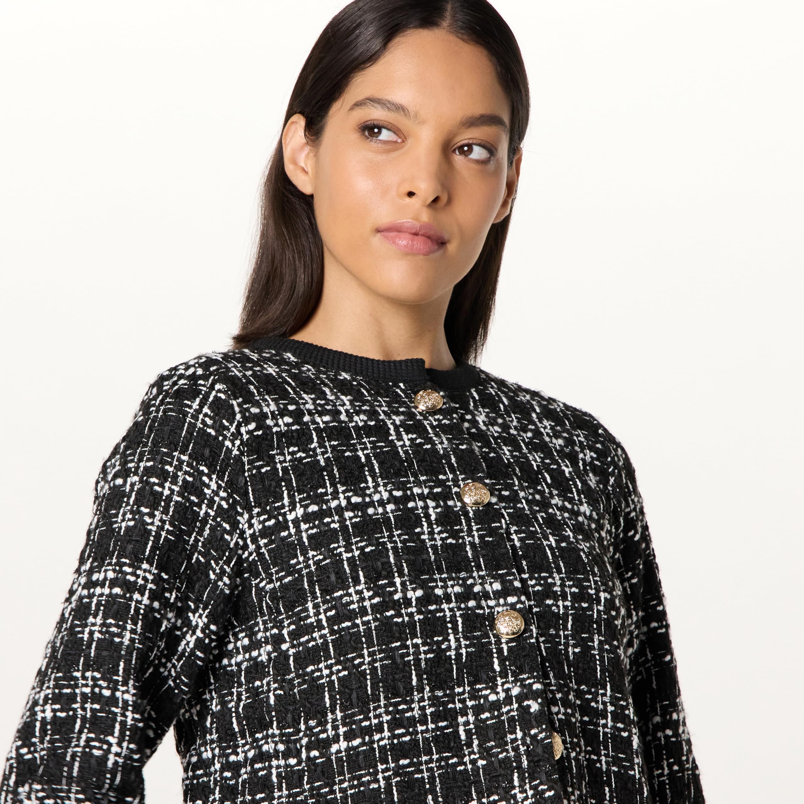 The Drop Women's Aida Cropped Boucle Jacket Black, XXL, Plus Size